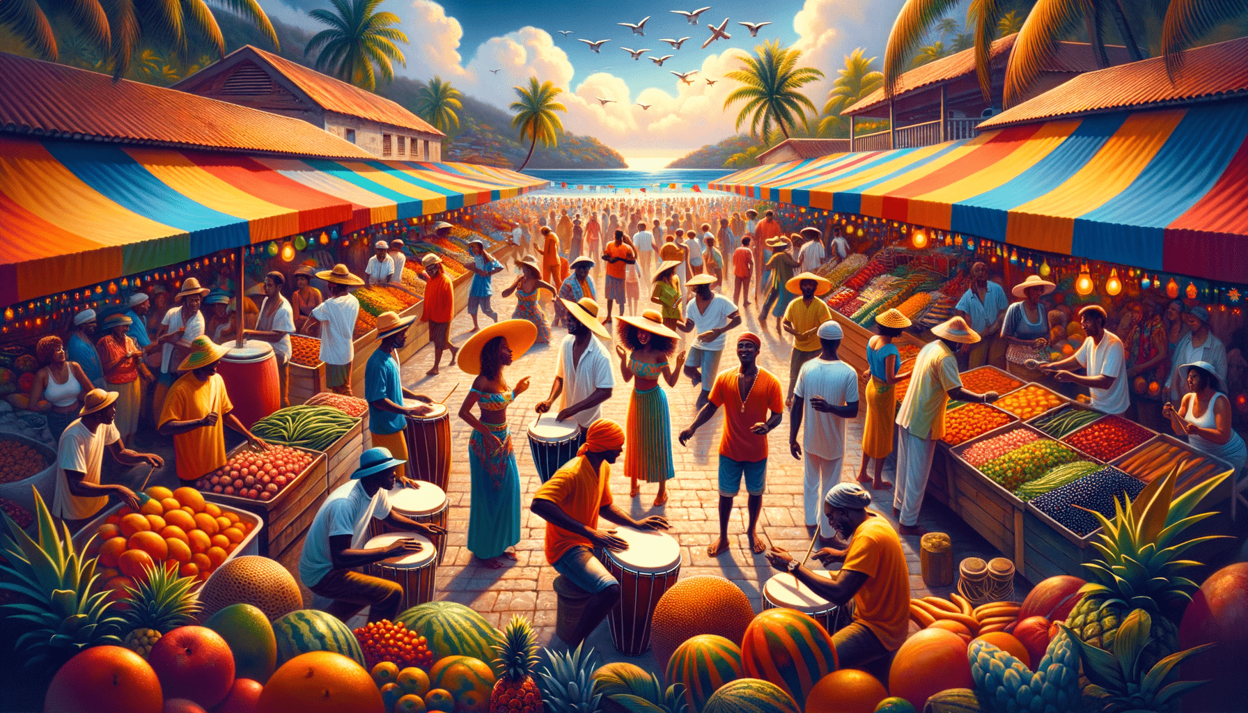 Fiesta in Brushstrokes: Caribbean Market Rhythms